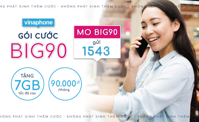 Đăng ký gói BIG90 VinaPhone nhận ngay 7GB data miễn phí